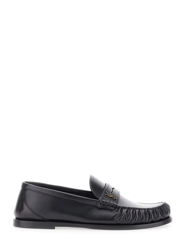 Saint Laurent Laurent" Loafers With Cassandre Plate In Black Leather - Multicolor