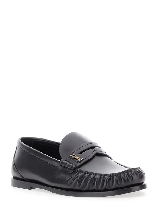 Saint Laurent Laurent" Loafers With Cassandre Plate In Black Leather