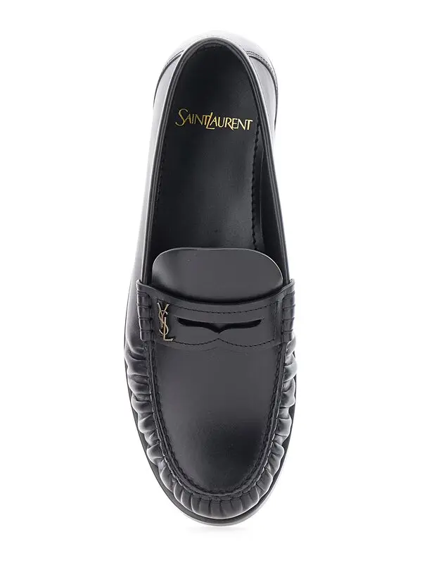 Saint Laurent Laurent" Loafers With Cassandre Plate In Black Leather