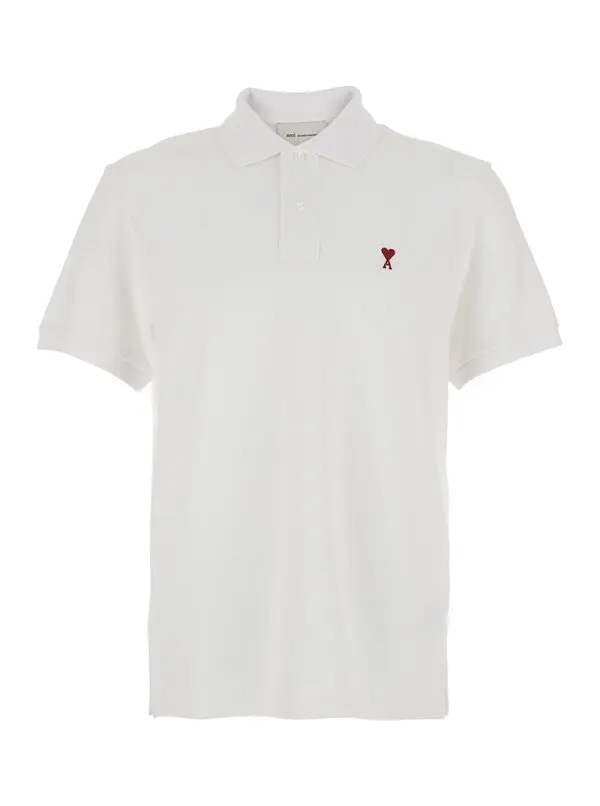 AMI Paris Polo Shirt With Adc Logo Embroidery On The Front In For - White