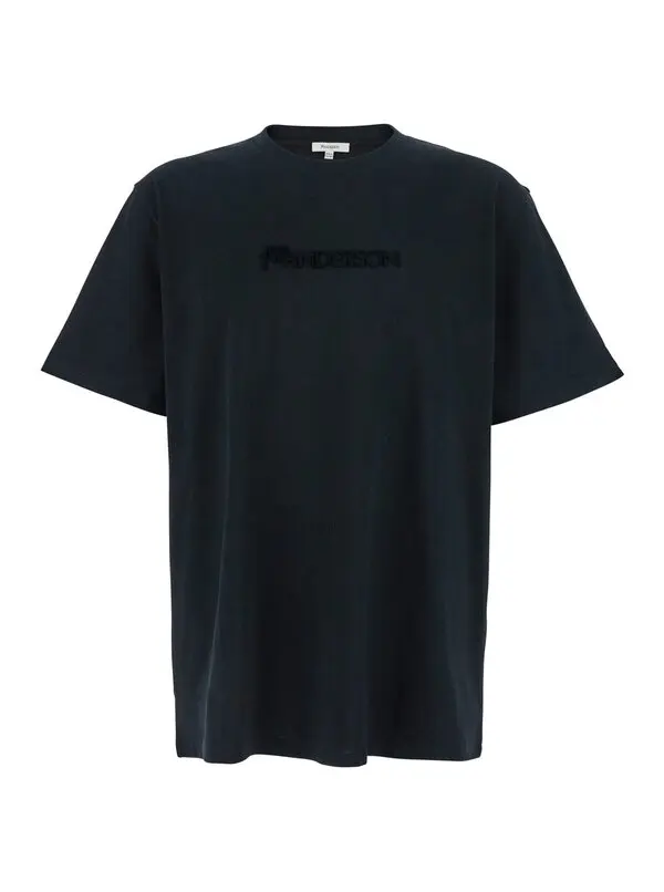 JW Anderson Black Crewneck T-shirt With Logo Lettering Embroidery On The Front In Cotton - Multicolor