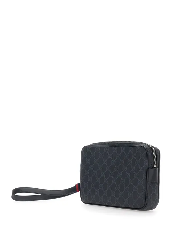 Gucci Pouch With Web Detail And Zip Closure In Gg Canvas