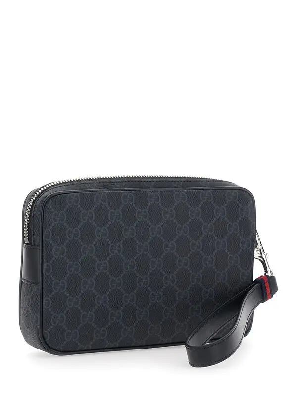 Gucci Pouch With Web Detail And Zip Closure In Gg Canvas