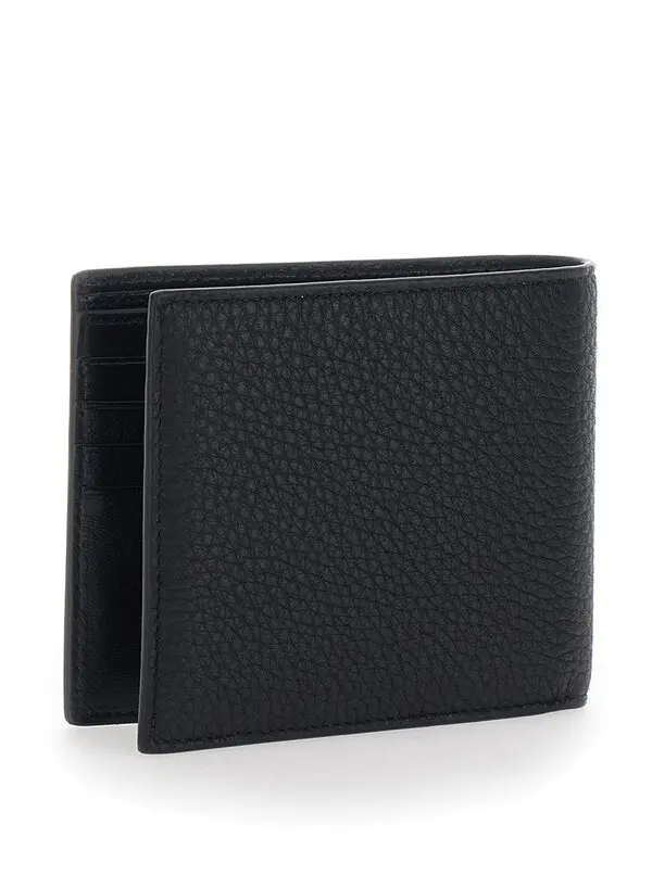 Balenciaga Black Leather Logo Lettering Bifold Wallet For