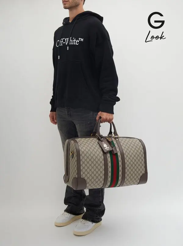 Gucci Savoy Grande Gg Canvas Travel Bag With Web Detail - Multicolor