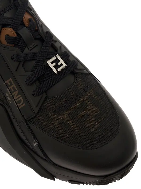 Fendi Flow" Low Top Sneakers With Ff Fabric Detail - Black