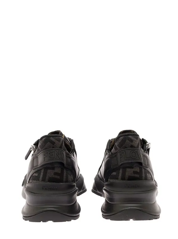 Fendi Flow Leather Sneakers With Ff Logo And Side Zip Detail - Black