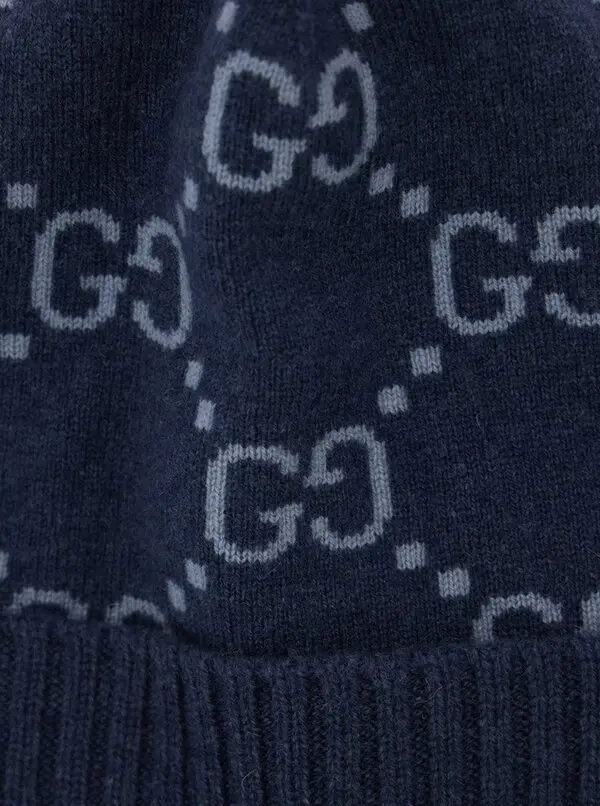 Gucci Hat Gg All-over Blue With Cashmere Cuff
