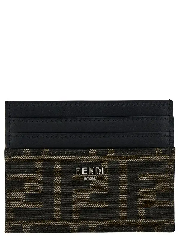 Fendi Cardholder With Metal Lettering In Leather - Brown
