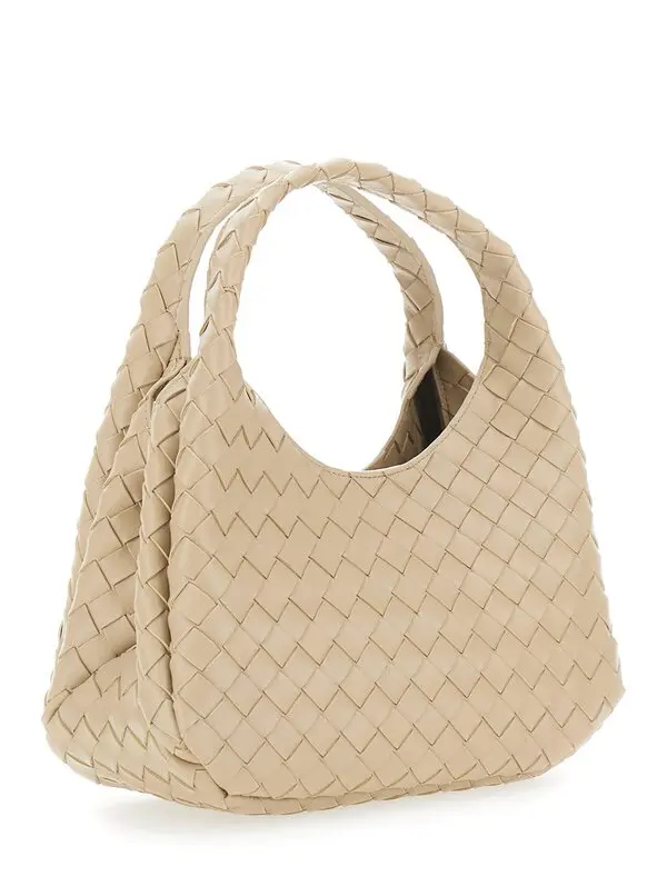 Bottega Veneta Campana Small Shoulder Bag In Leather With Intreccio Motif - Cream