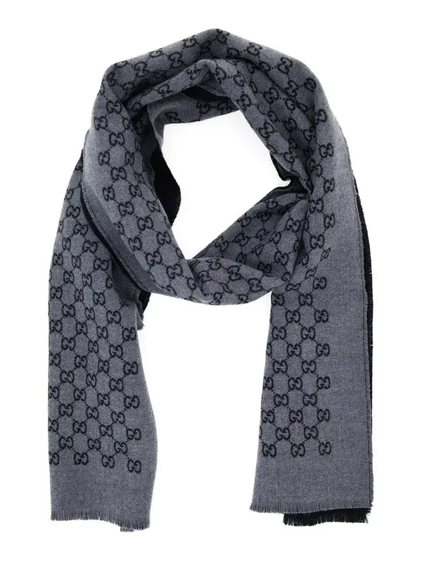 Gucci Scarf With Gg Motif In Gray Jacquard Wool For - Multicolor
