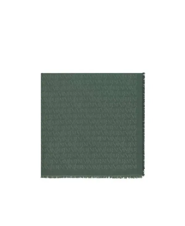 Saint Laurent Large Square Scarf In Silk And Wool Jacquard - Green