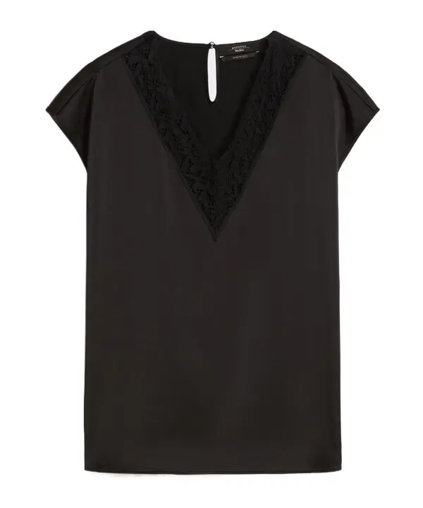 Max Mara Staffa Lace Trim Satin Top - Black