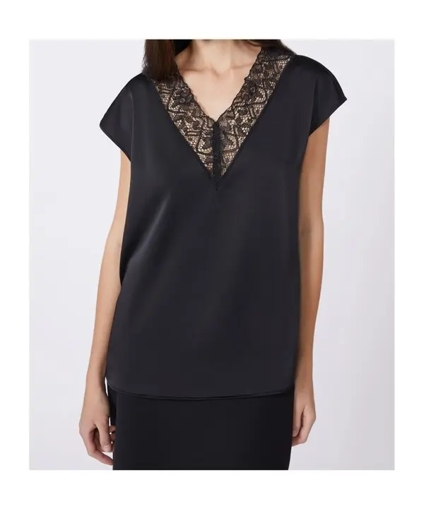 Max Mara Staffa Lace Trim Satin Top