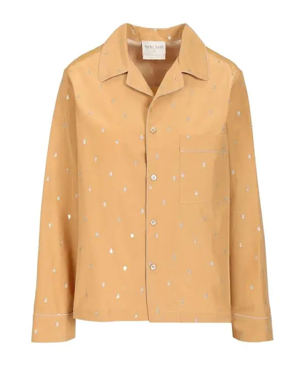 FORTE_FORTE Glitter Taffetas Pyjama Shirt - Beige
