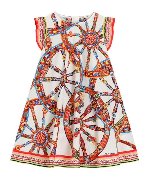 Dolce & Gabbana Carretto Print Poplin Dress With Ruffled Cuffs - Multicolour