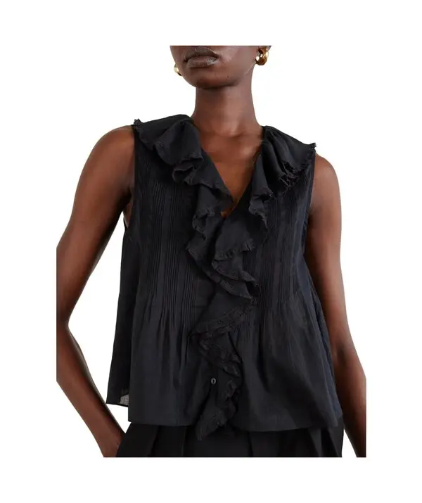 DÔEN Ruffled Embroidered Organic Cotton Top