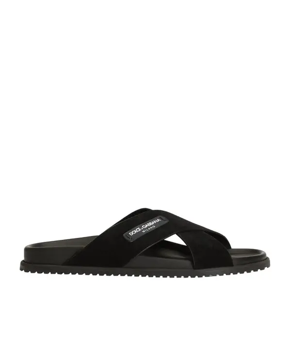 Dolce & Gabbana Dolce Gabbana Logo Patch Crossover Slides - Black