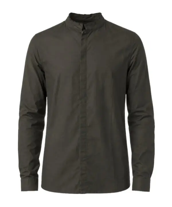 THOM KROM Raw-edge Band-collar Shirt - Black