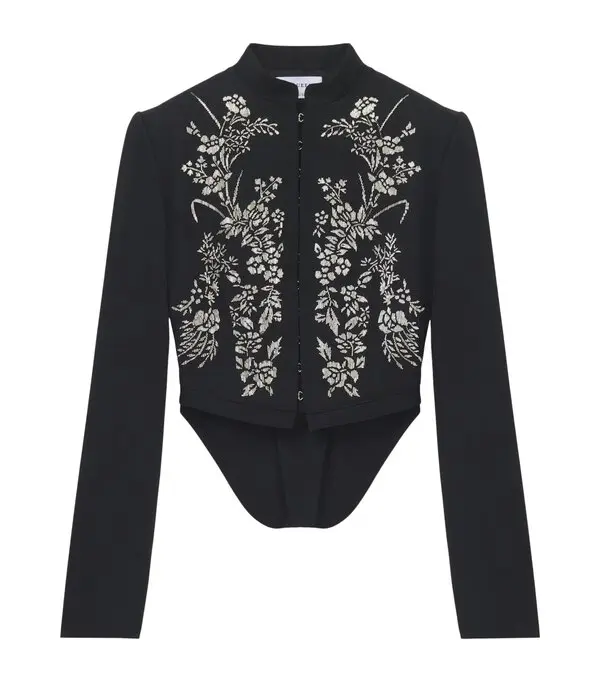 Alexander McQueen Wool Embroidered Floral Cropped Jacket - Black