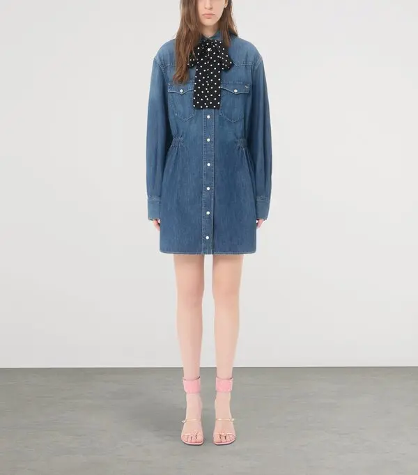 Valentino Garavani Denim Polka-dot Bow Shirt Dress