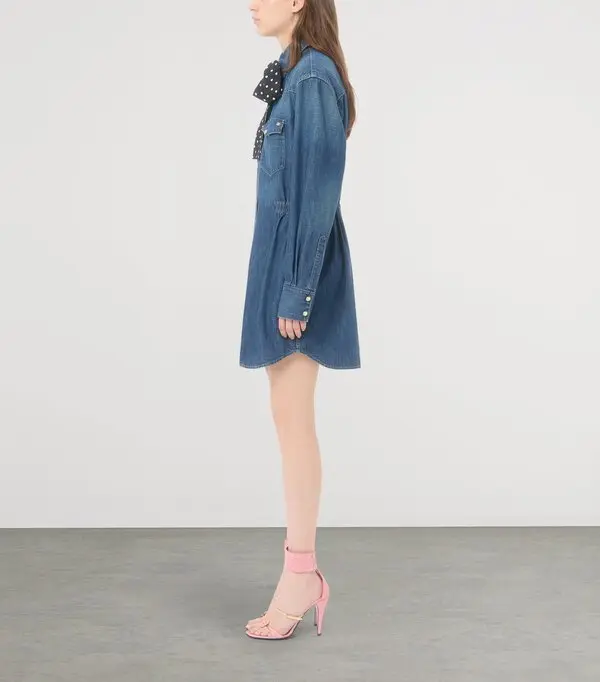 Valentino Garavani Denim Polka-dot Bow Shirt Dress