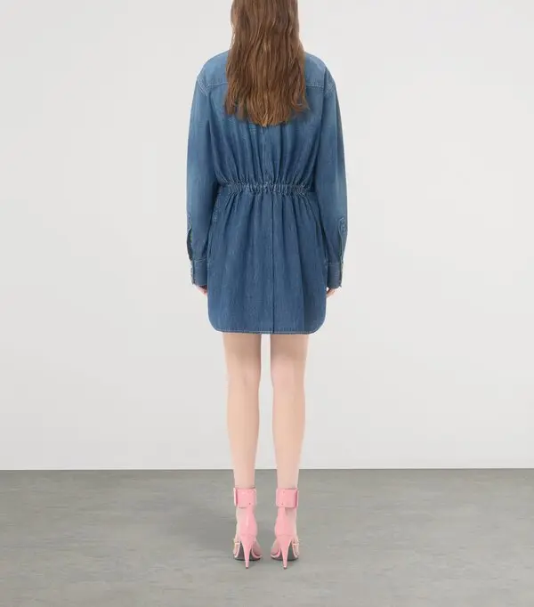 Valentino Garavani Denim Polka-dot Bow Shirt Dress