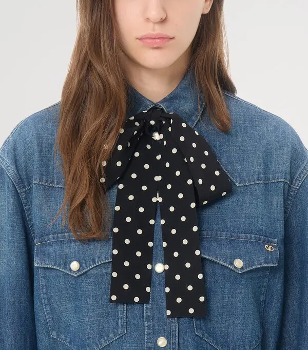 Valentino Garavani Denim Polka-dot Bow Shirt Dress