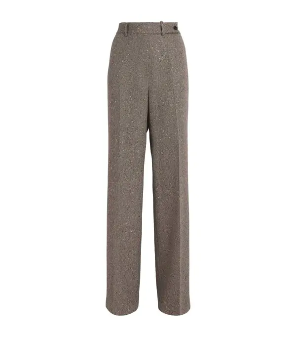 Kiton Virgin Wool-blend Pleated Wide-leg Trousers - Brown