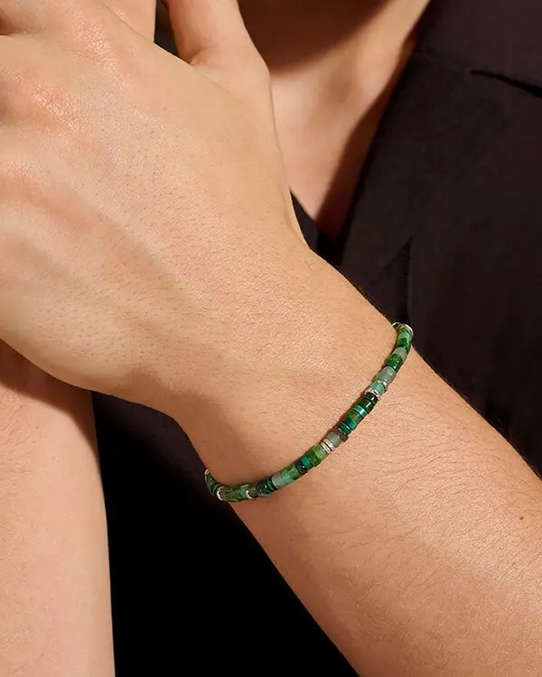 John Hardy Emerald & Malachite Heishi Bracelet