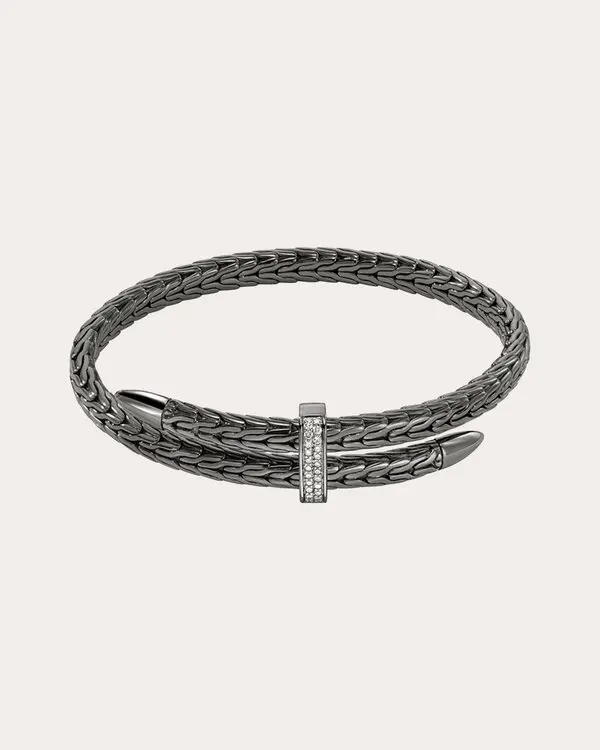 John Hardy Diamond Blackened Spear Pavé Flex Cuff
