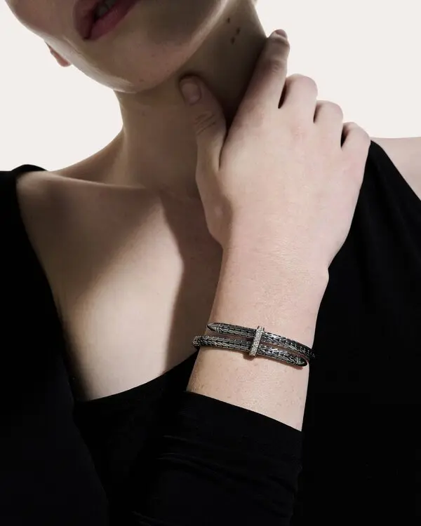 John Hardy Diamond Blackened Spear Pavé Flex Cuff
