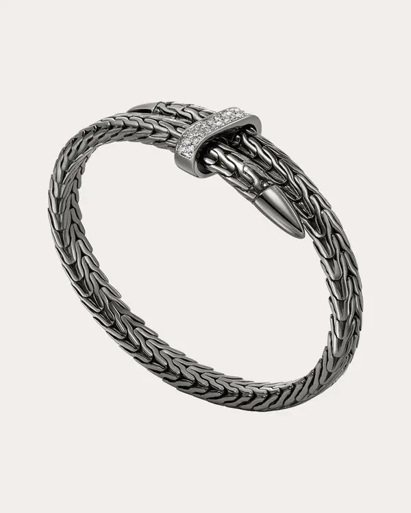 John Hardy Diamond Blackened Spear Pavé Flex Cuff