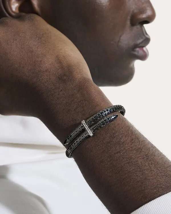 John Hardy Diamond Blackened Spear Pavé Flex Cuff