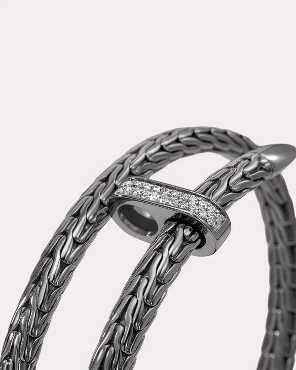 John Hardy Diamond Blackened Spear Pavé Flex Cuff