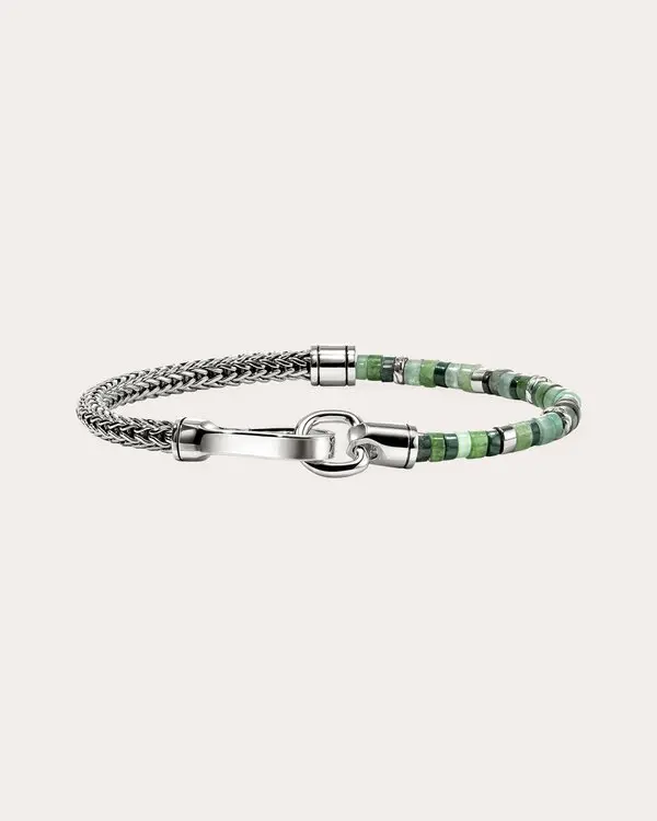 John Hardy Emerald & Malachite Heishi Chain Bracelet - Silver