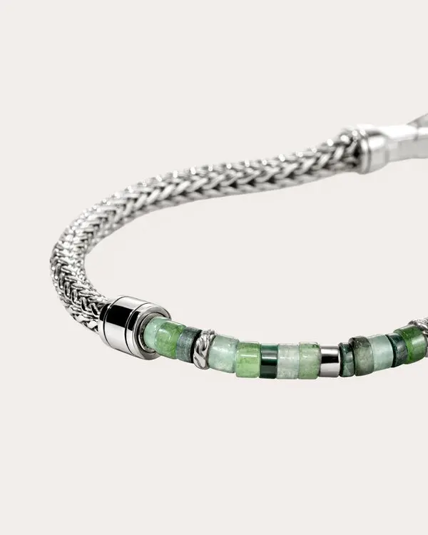 John Hardy Emerald & Malachite Heishi Chain Bracelet - Silver