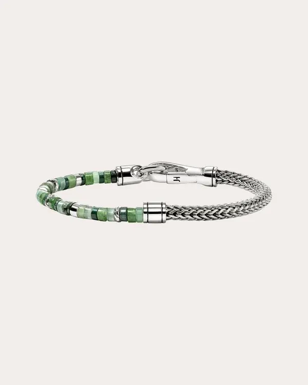 John Hardy Emerald & Malachite Heishi Chain Bracelet - Silver