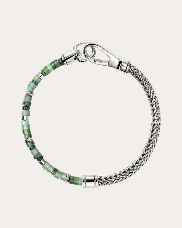 John Hardy Emerald & Malachite Heishi Chain Bracelet - Silver