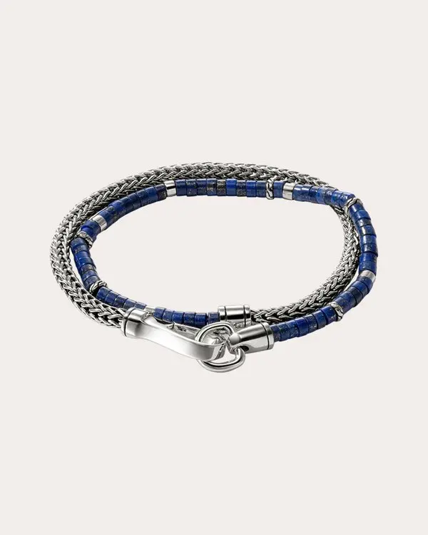 John Hardy Lapis Lazuli Heishi Chain Wrap Bracelet