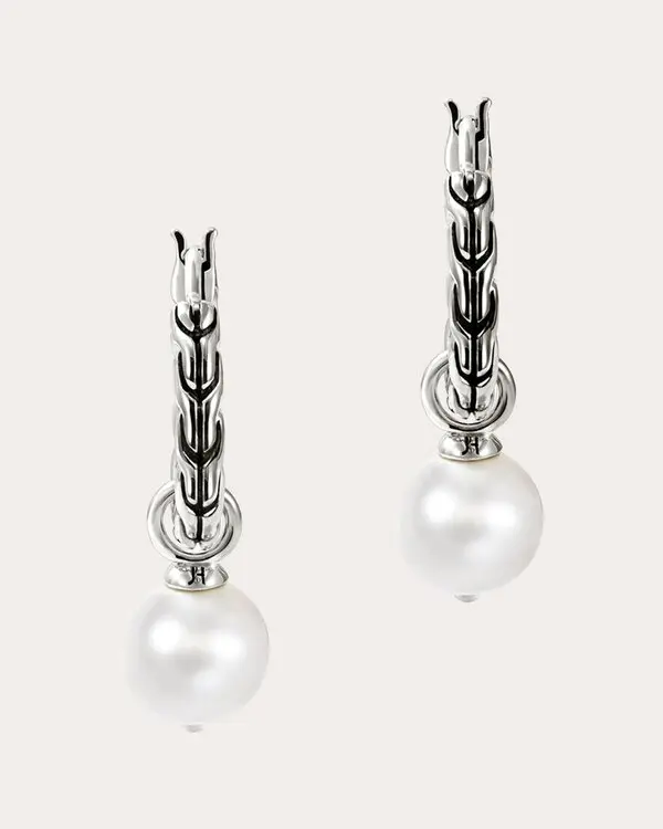 John Hardy Cultured Pearl Jh Essential Hoop Earrings In Sterling