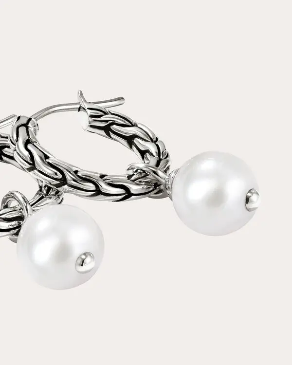 John Hardy Cultured Pearl Jh Essential Hoop Earrings In Sterling