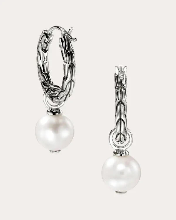 John Hardy Cultured Pearl Jh Essential Hoop Earrings In Sterling