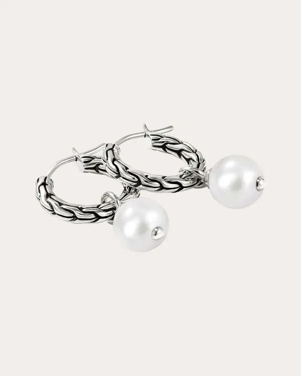 John Hardy Cultured Pearl Jh Essential Hoop Earrings In Sterling