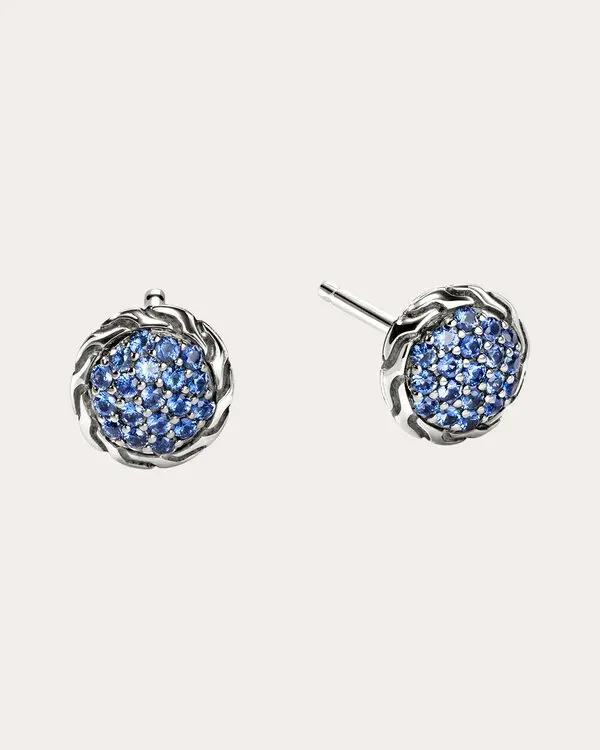 John Hardy Sapphire Pavé Stud Earrings - Silver