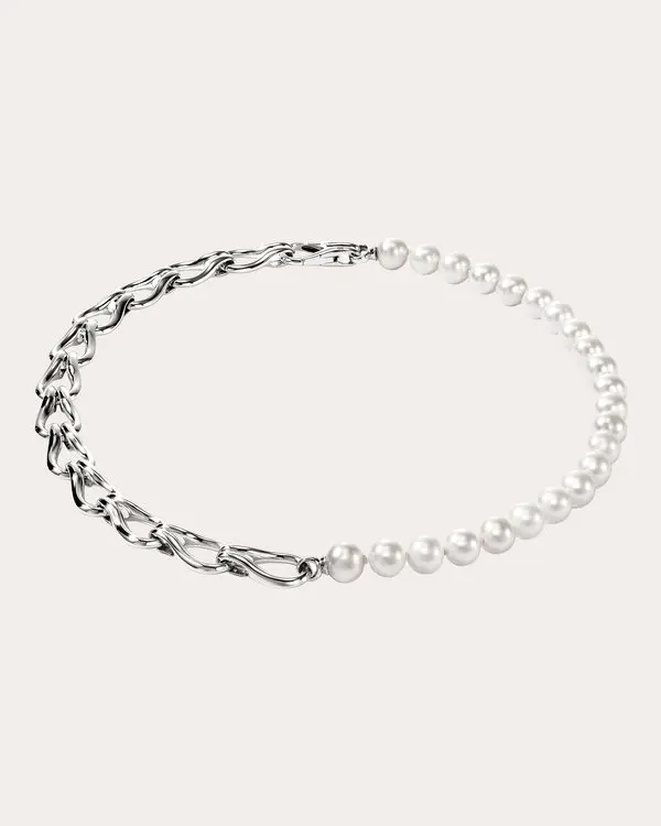 John Hardy Cultured Pearl Surf Necklace - Silver