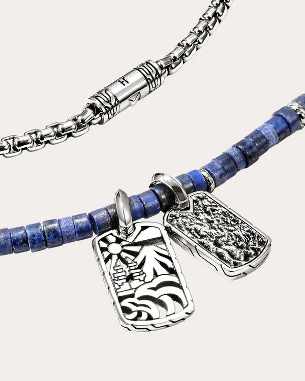 John Hardy Lapis Lazuli Heishi Tag Pendant Necklace