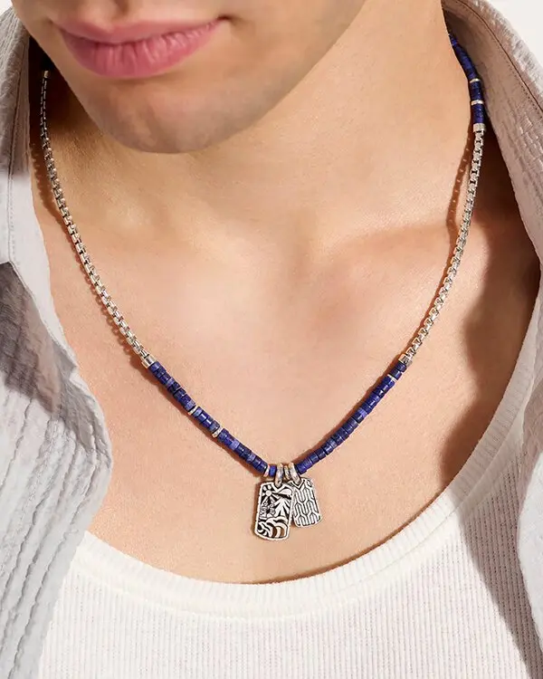 John Hardy Lapis Lazuli Heishi Tag Pendant Necklace
