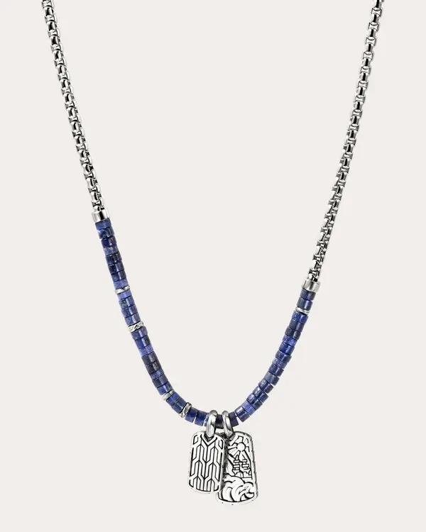 John Hardy Lapis Lazuli Heishi Tag Pendant Necklace