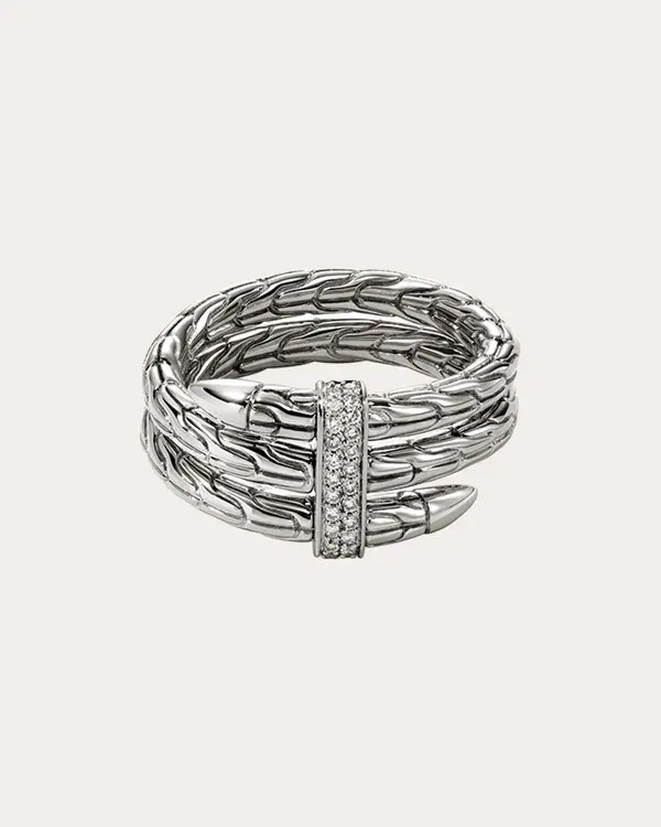 John Hardy Sterling Diamond Wide Spear Ring